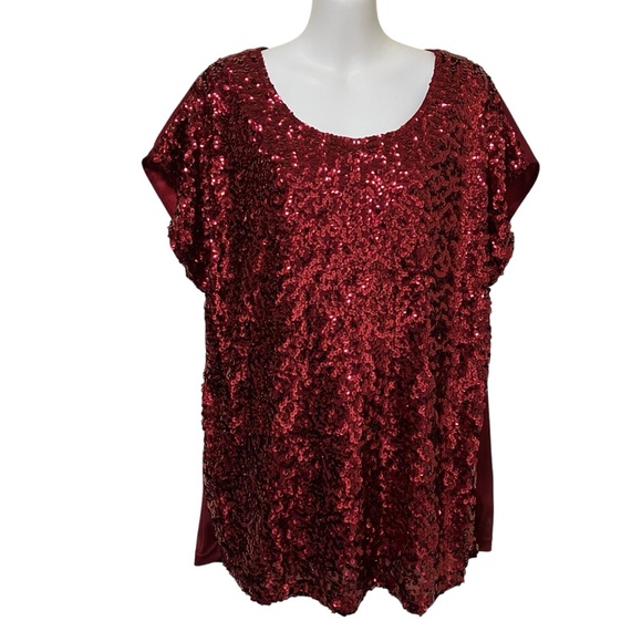 Tops | Red Sequin Pretty Guide Blouse | Poshmark